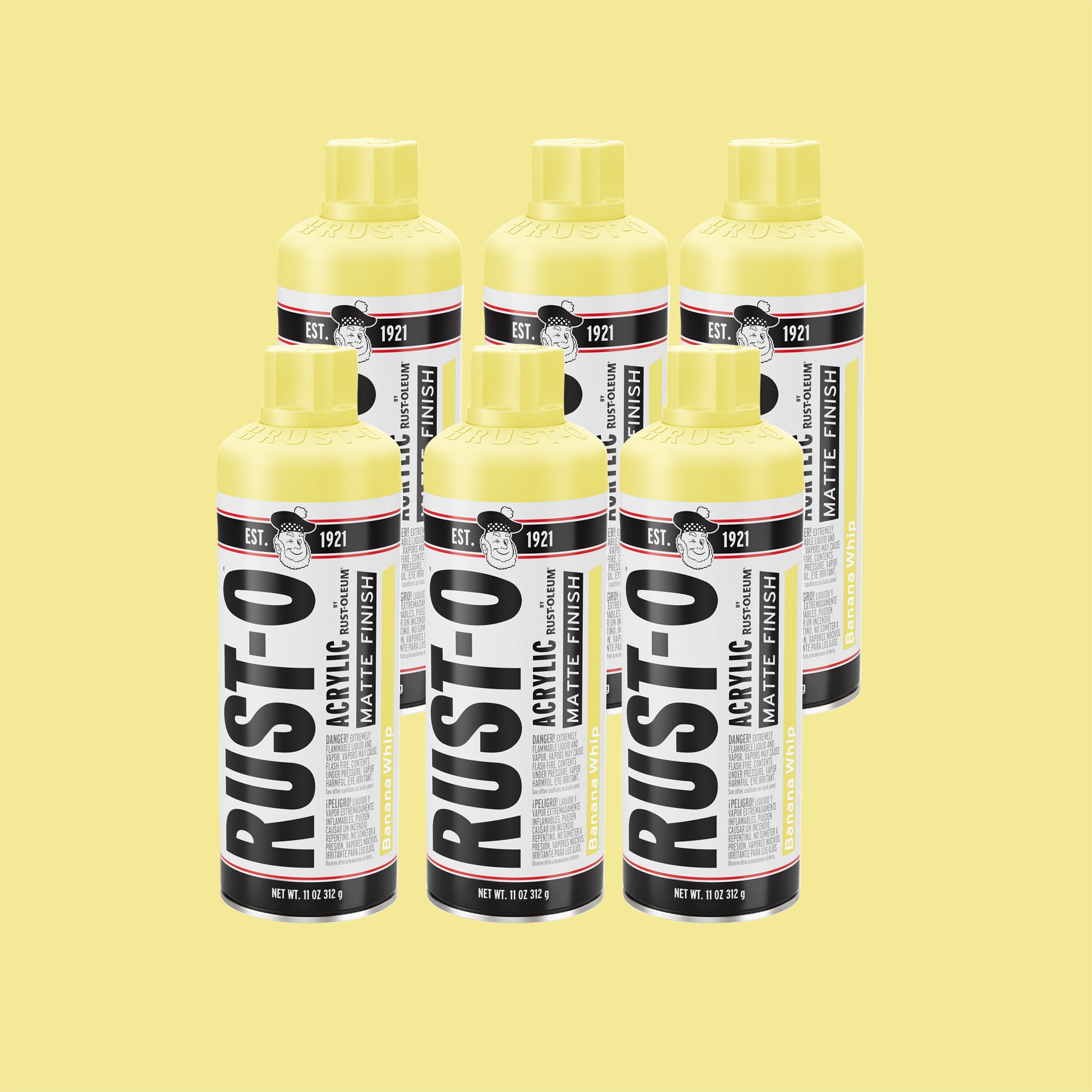 6 Pack, Banana Whip, Rust-Oleum Rust-O Acrylic Matte Spray Paint-392208 ...