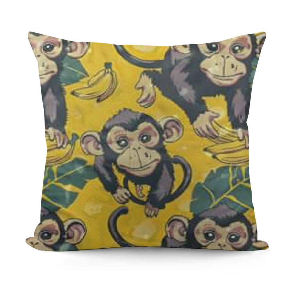 Banana and Monkeys Funny Throw Pillow Covers Plush Cushion Protect Case ...