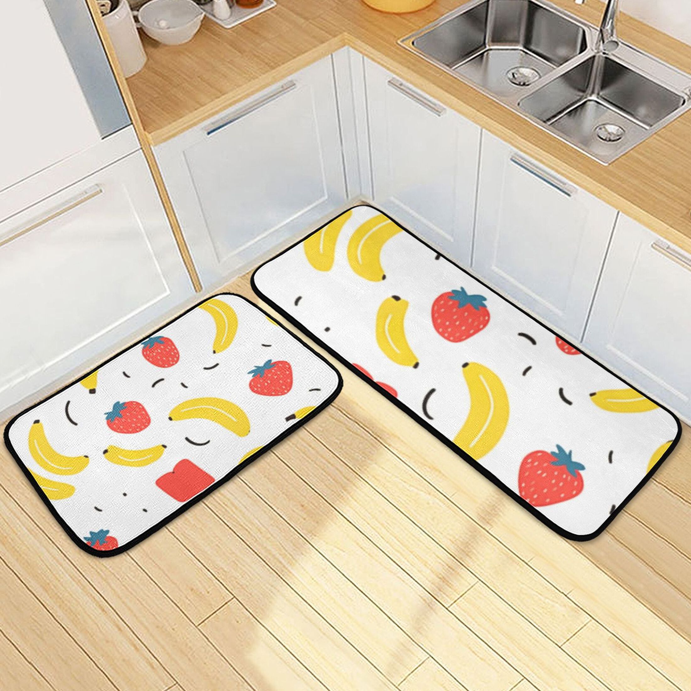 Banana and Strawberry Kitchen Rugs Set of 2 Non Slip Floor Foam Mat ...