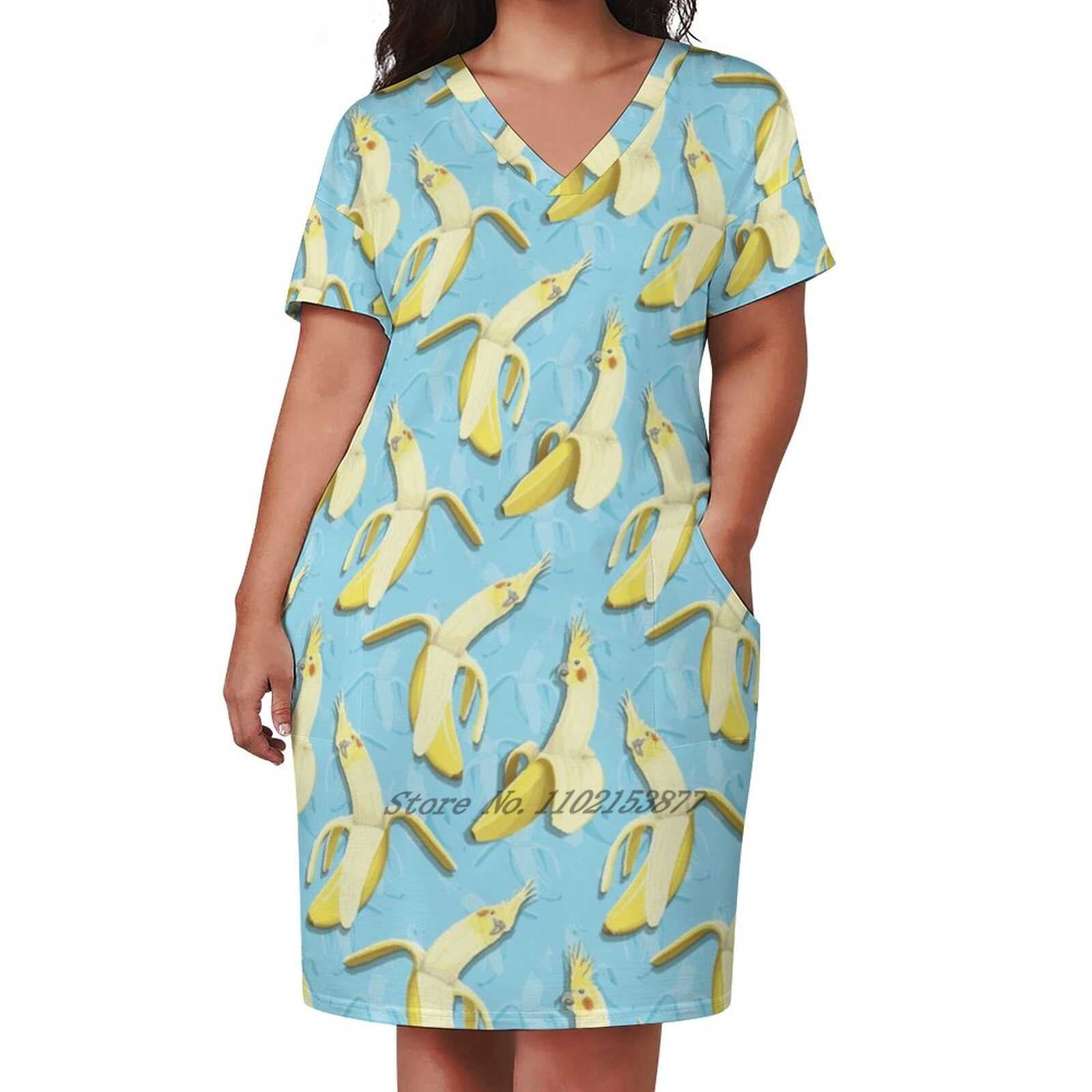 Bananaaaa! - Cockatiel Banana Pattern Loose Pocket Dress Women'S ...