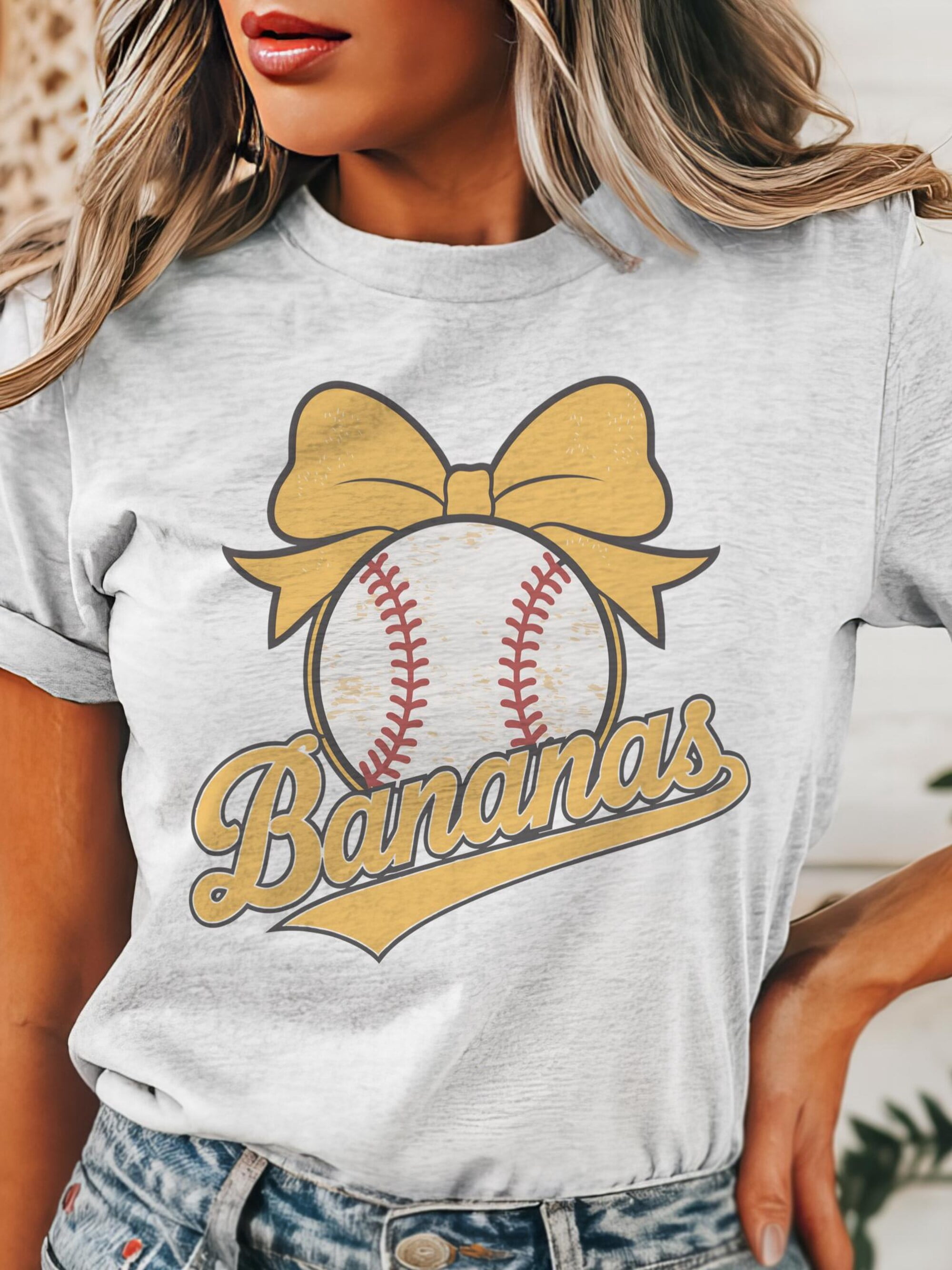 Bananas Baseball Shirt Cute Softball Bow Graphic Tee Retro Game Day ...