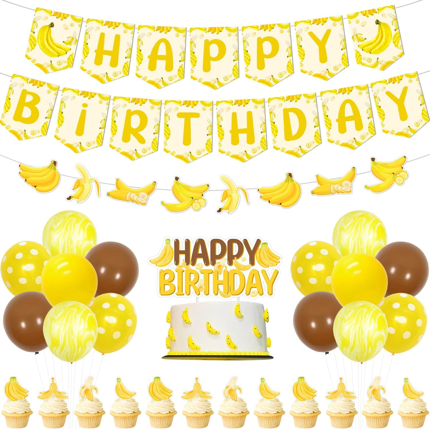 Bananas Birthday Decorations, Banana Happy Birthday Banner Cake Toppers ...