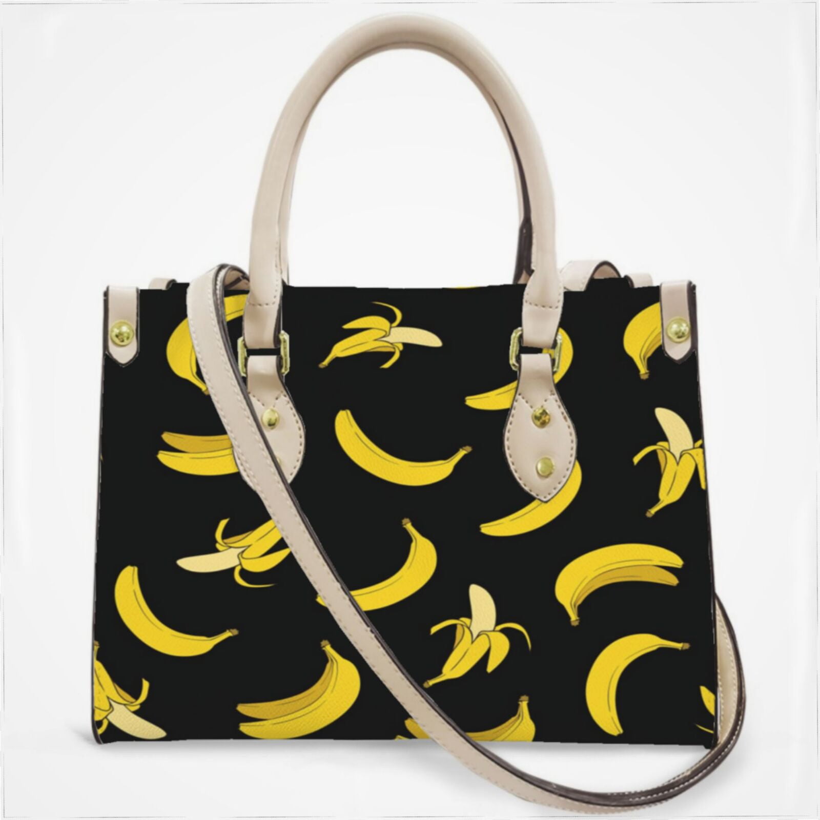 Bananas On Black Background Cross Body Bags For Women Small Leather ...