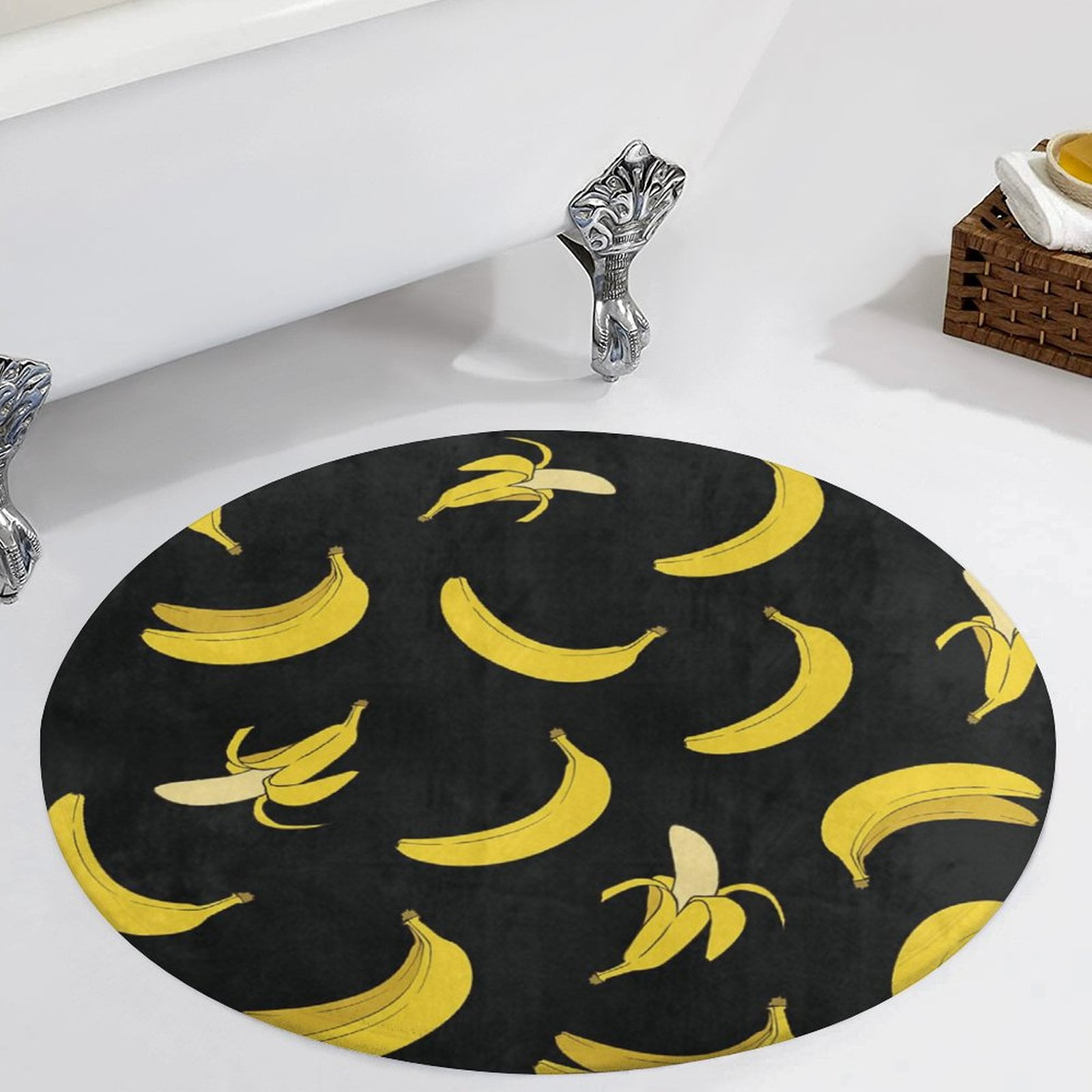 Bananas On Black Background Round Carpet Circle Rug Outdoor Patio Area ...