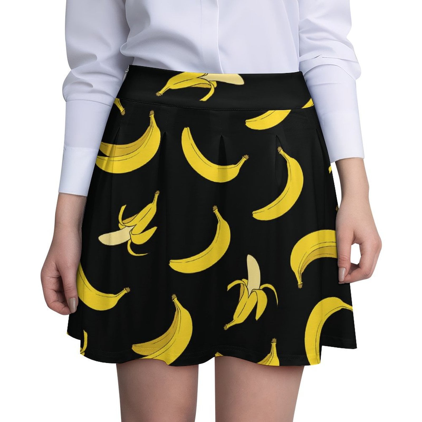 Bananas On Black Background Women's Casual Mini Skirt Invisible Zipper ...