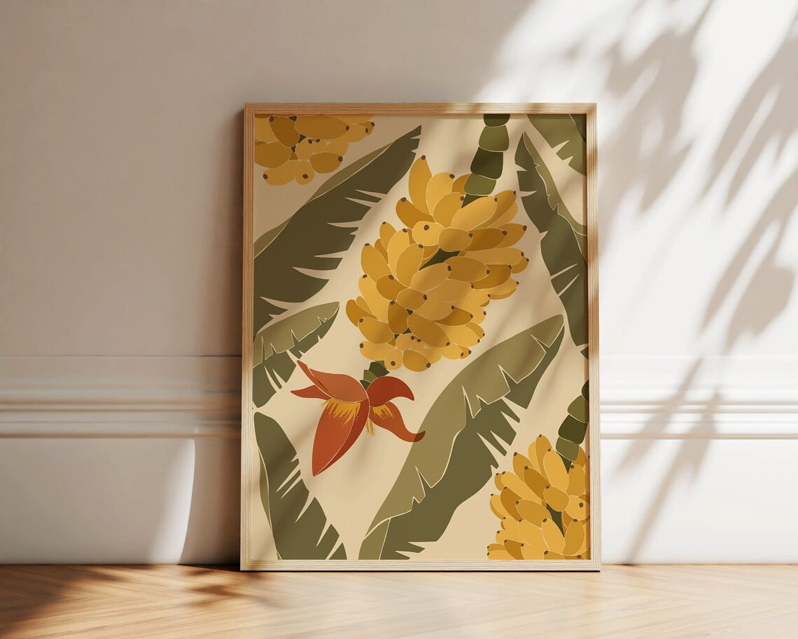 Bananas Print, Abstract Wall Art, Botanical Poster, Banana Illustration ...