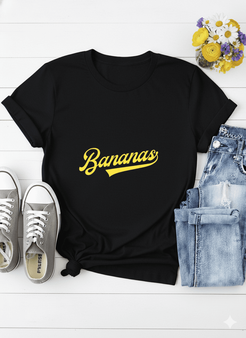 Bananas Retro Script Typography Logo Unisex T-Shirt Classic Vintage ...