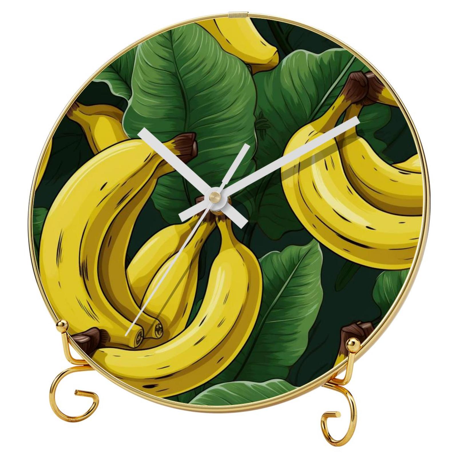 Bananas Round Wall Clocks with Hooks and Gold Stand, Silent Non-Ticking ...