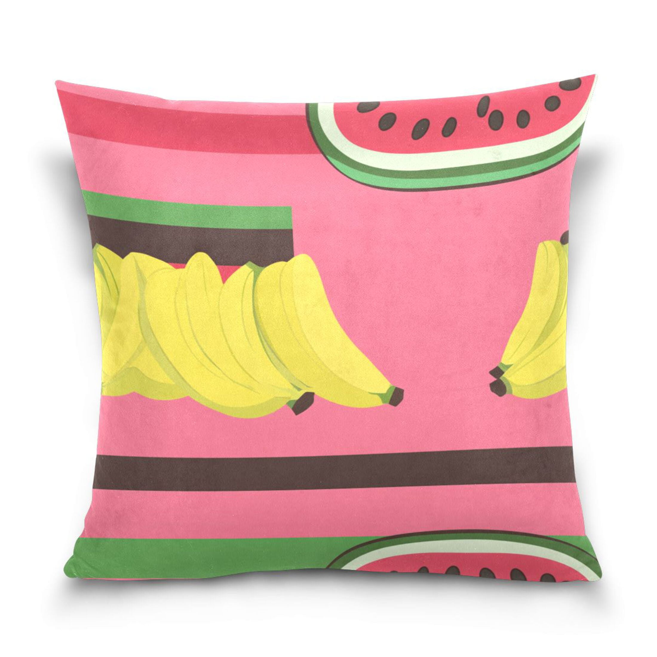 Bananas and Watermelon 16x16 Inch Plush Velvet Pillowcase Double Sided ...