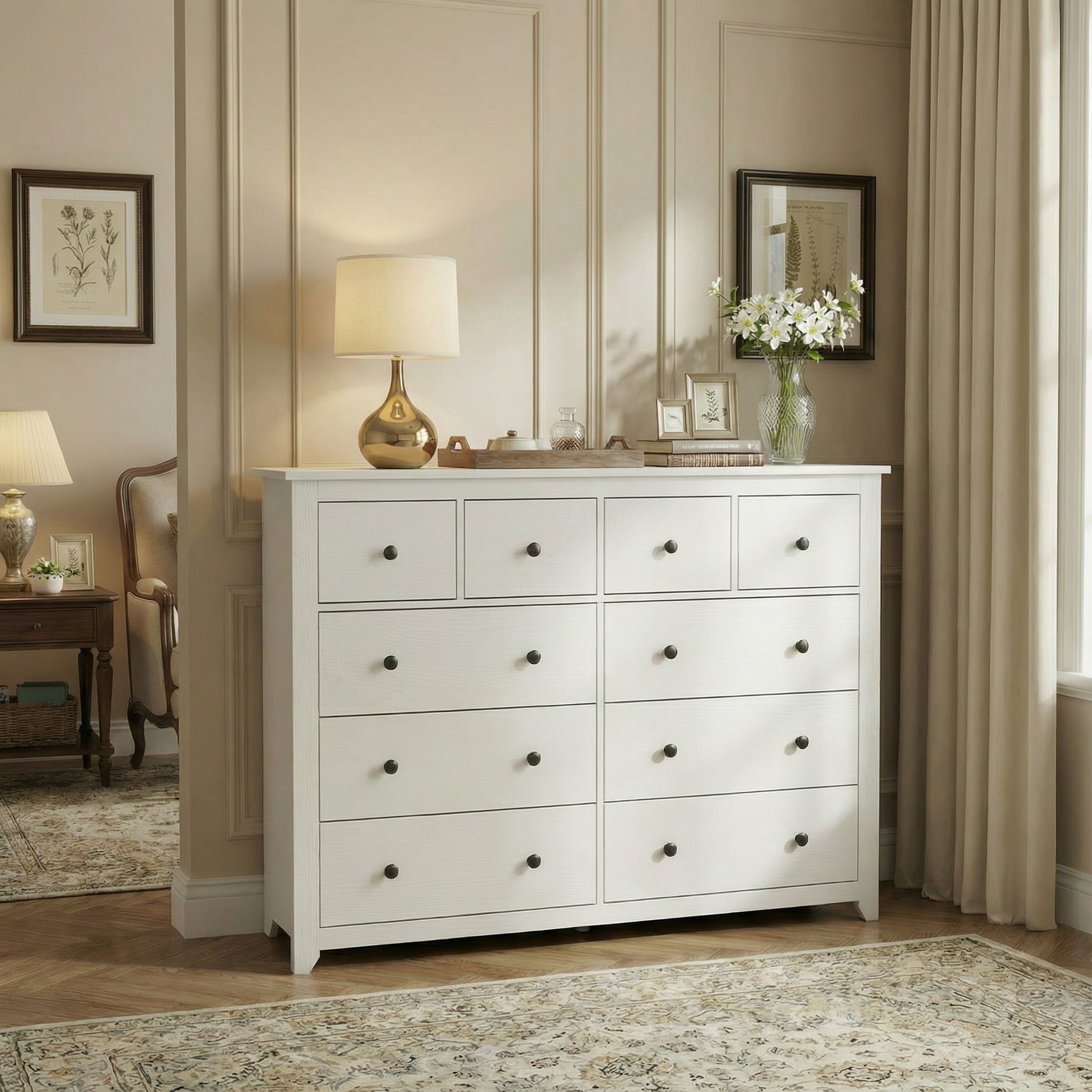 Bananova 10 Drawer Dresser Storage Cabinet, Wide Double Dresser with 6 ...
