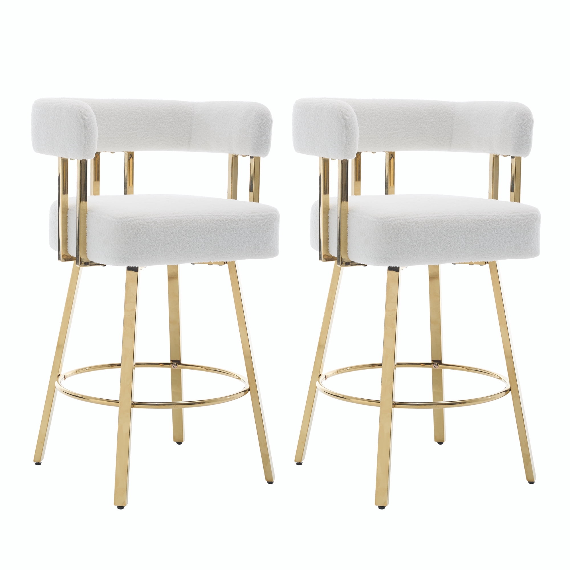 Peispie 27" Counter Height Barstools Set of 2, Modern Teddy Sherpa Bar ...