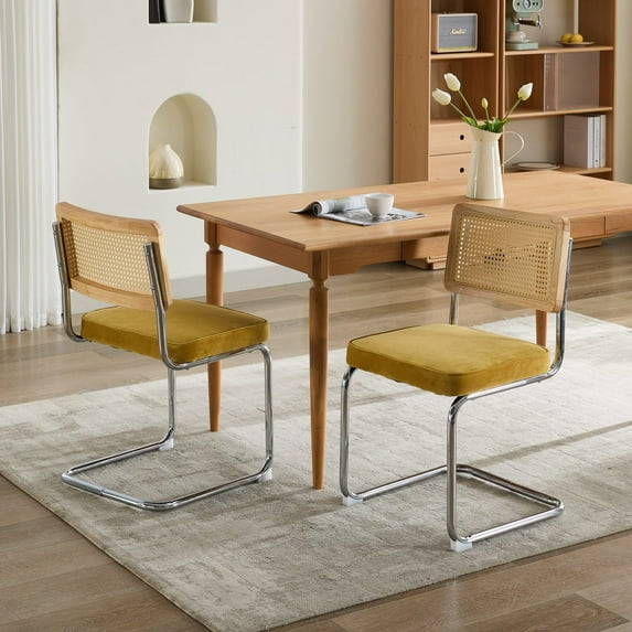 Bananova Mid Century Dining Chairs Set of 2 with Cane Back, Upholstered ...