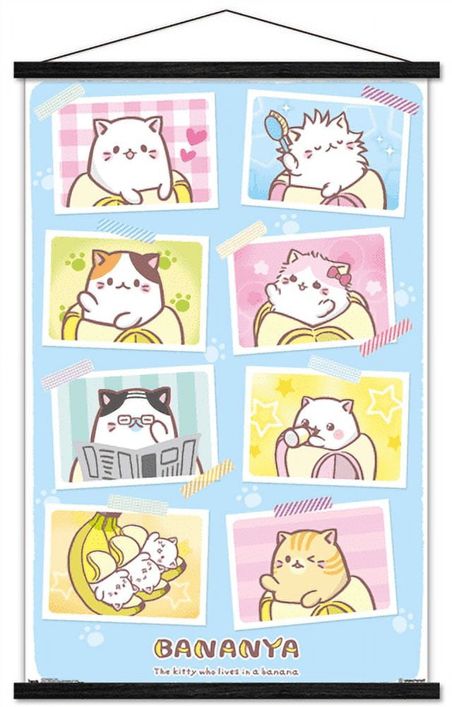 Bananya - Grid Wall Poster with Wooden Magnetic Frame, 22.375" x 34 ...