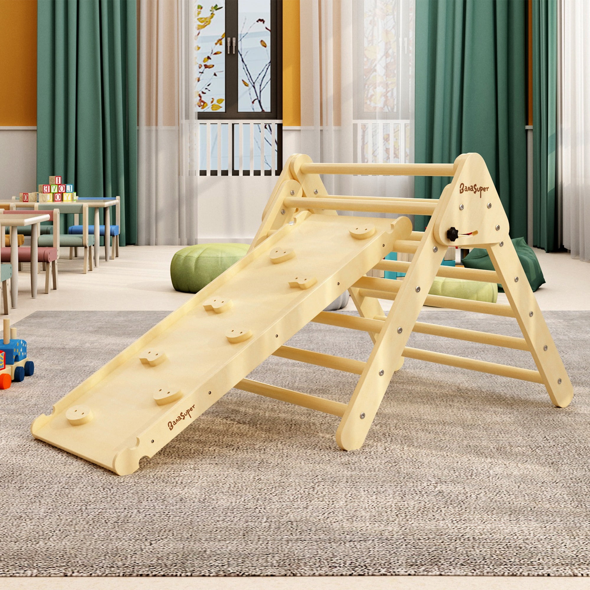 Banasuper Foldable Pikler Triangle Climber & Slide, 2-in-1 Indoor ...