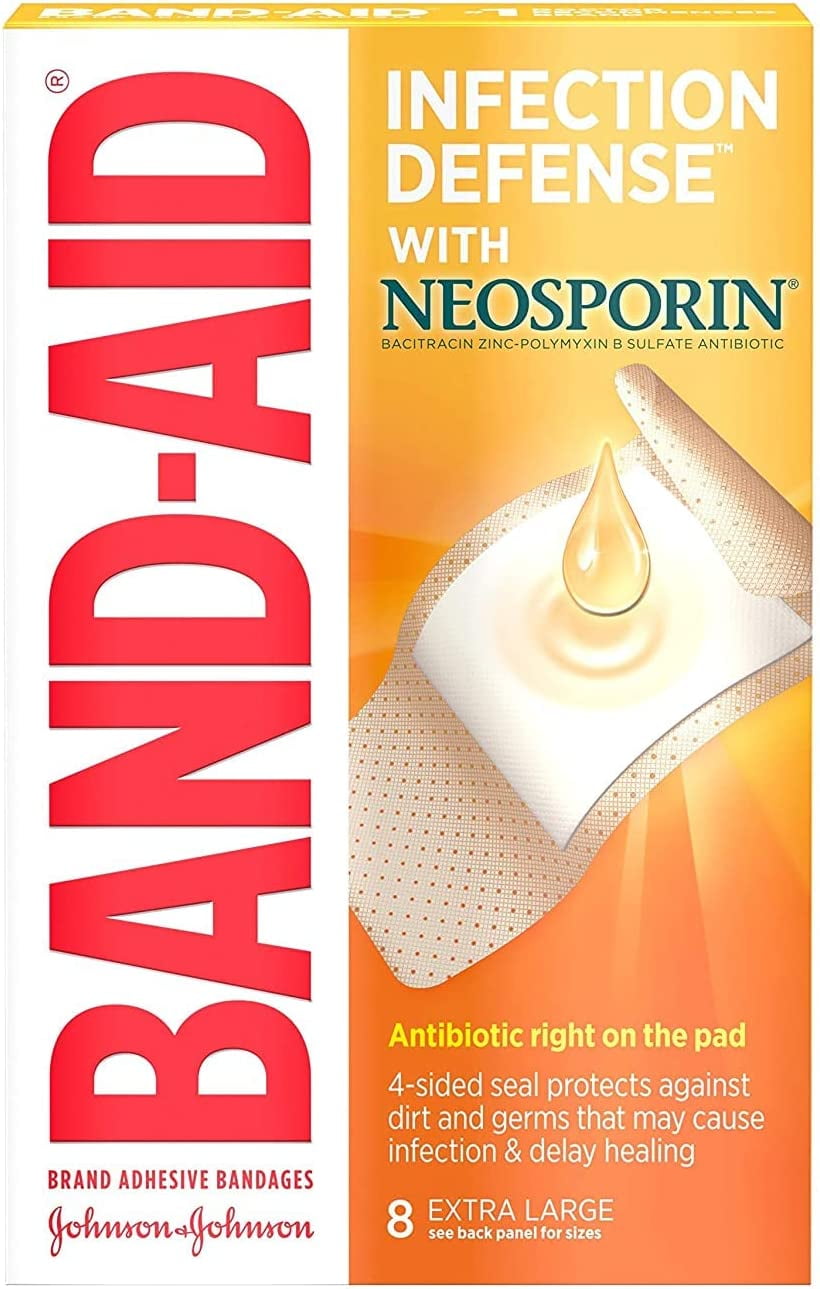 Band-Aid Adhesive Antibiotic Bandages Heal Wounds & Infection 8 ct, 2 ...