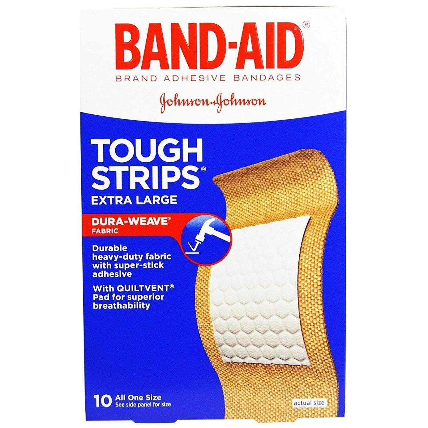 Band-Aid Adhesive Bandages Tough Strips Extra Large, 10ct HSA/FSA ...
