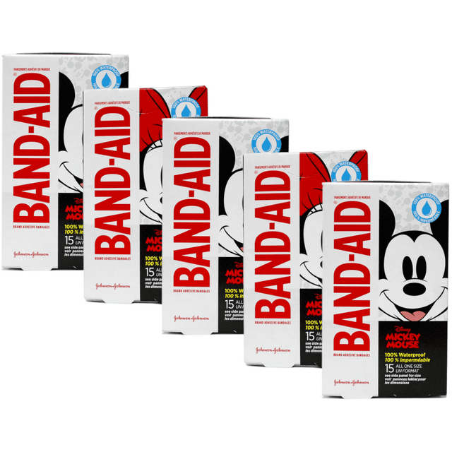 Band-Aid Brand Adhesive Bandages, Mickey Mouse 100% Waterproof 15 each ...