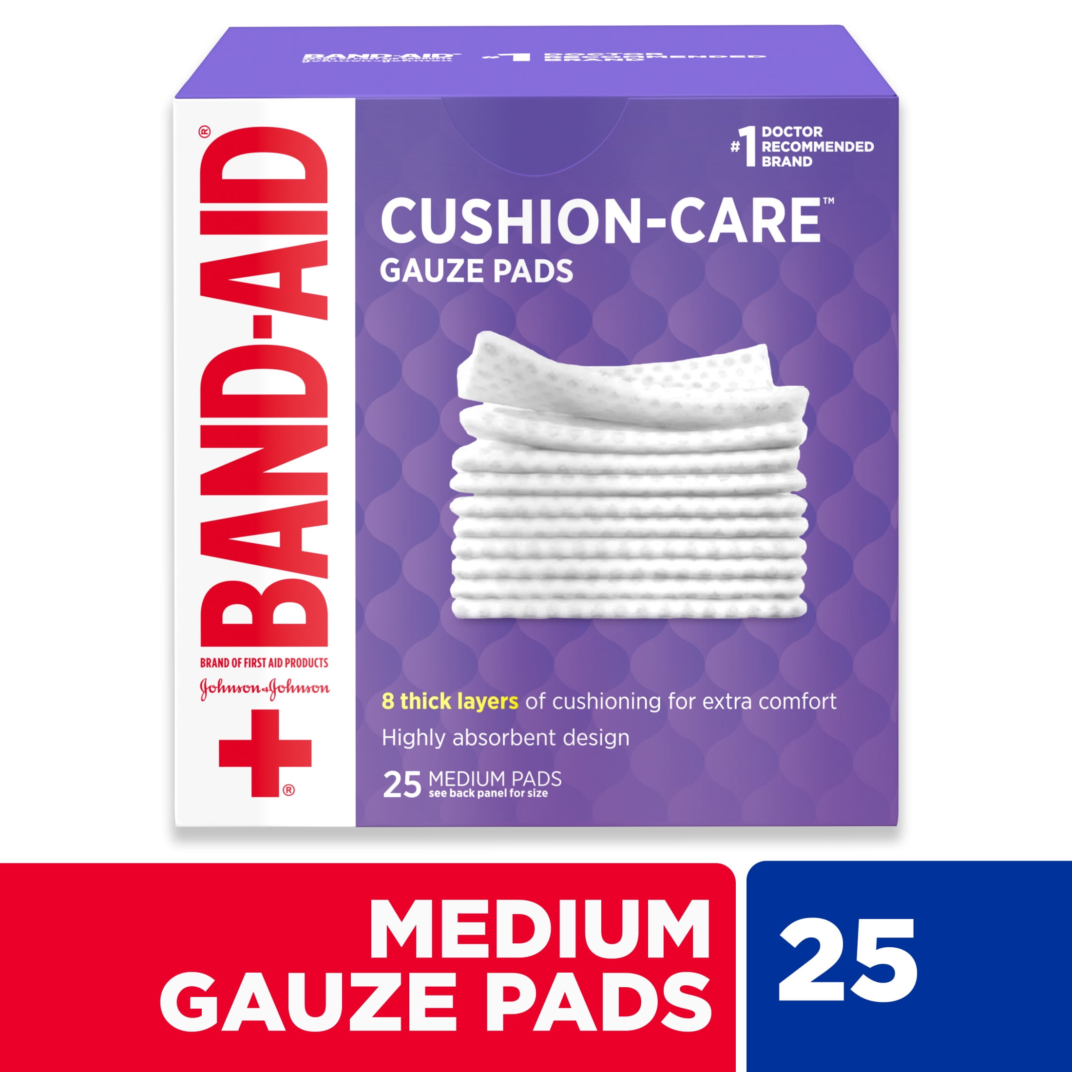 Band-Aid Brand Cushion-Care Medium Sterile Bandages, Non-Stick Gauze ...