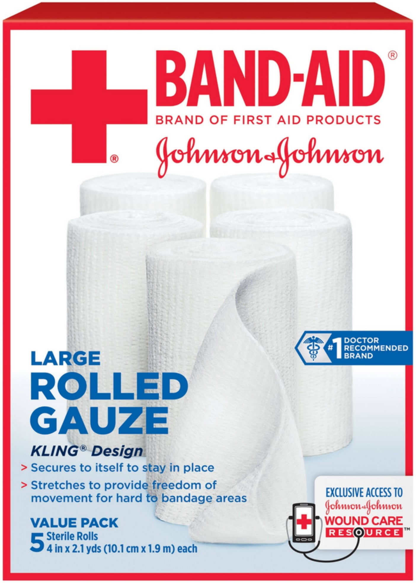 Band-Aid Brand First Aid Flexible Rolled Gauze, 4 in x 2.1 yd, 5 ct ...