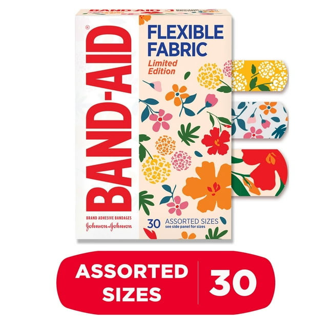 Band-Aid Brand Flexible Fabric Bandages, Wildflower, Assorted, 30 Count ...