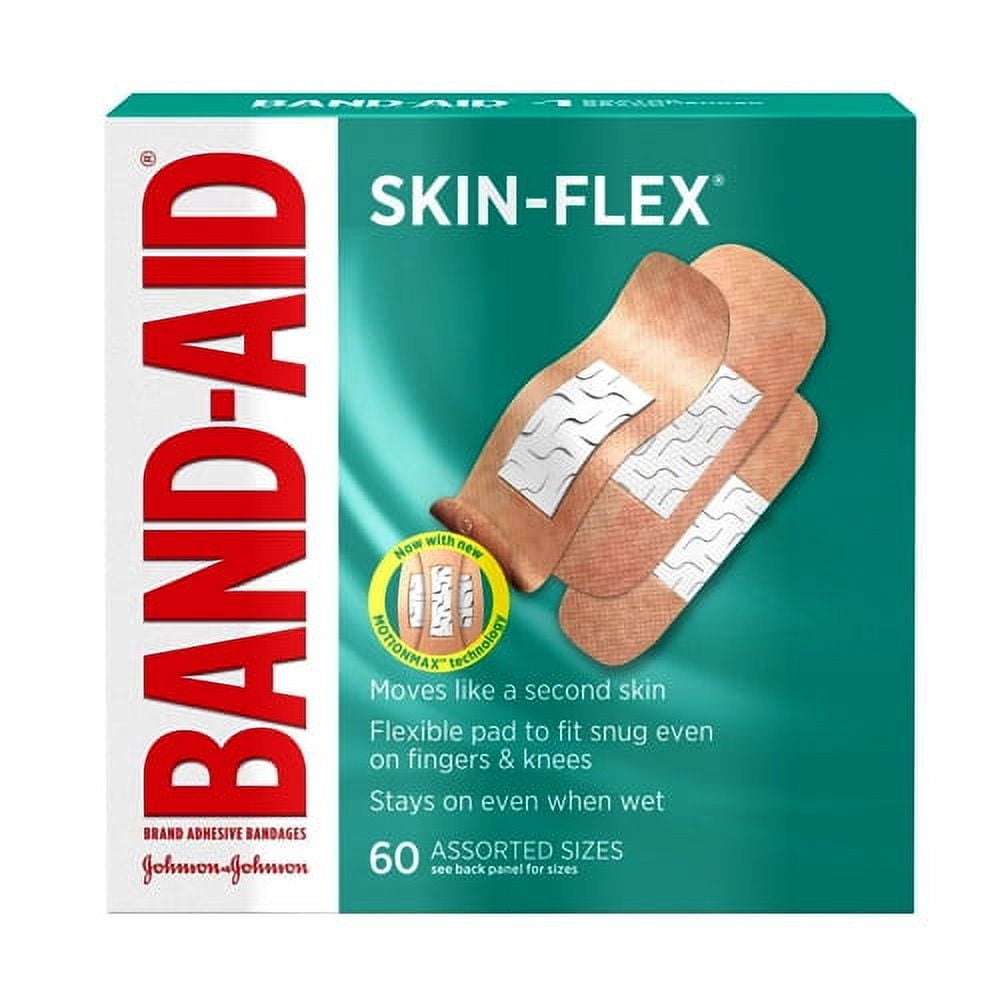 Band Aid Brand Skin Flex Adhesive Bandages, Assorted Sizes, 60 Ea, 3 ...