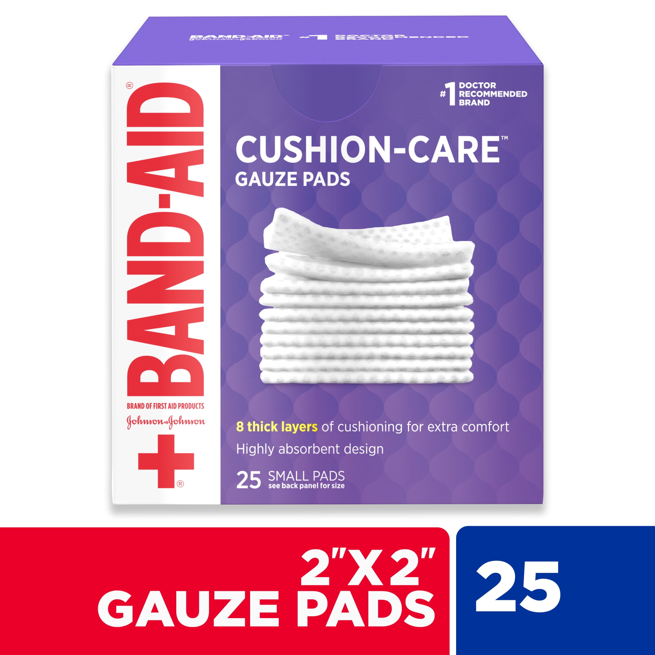 Band-Aid Brand Small Cushion Care Thick Gauze Pads, 2 in x 2 in, 25 Ct ...