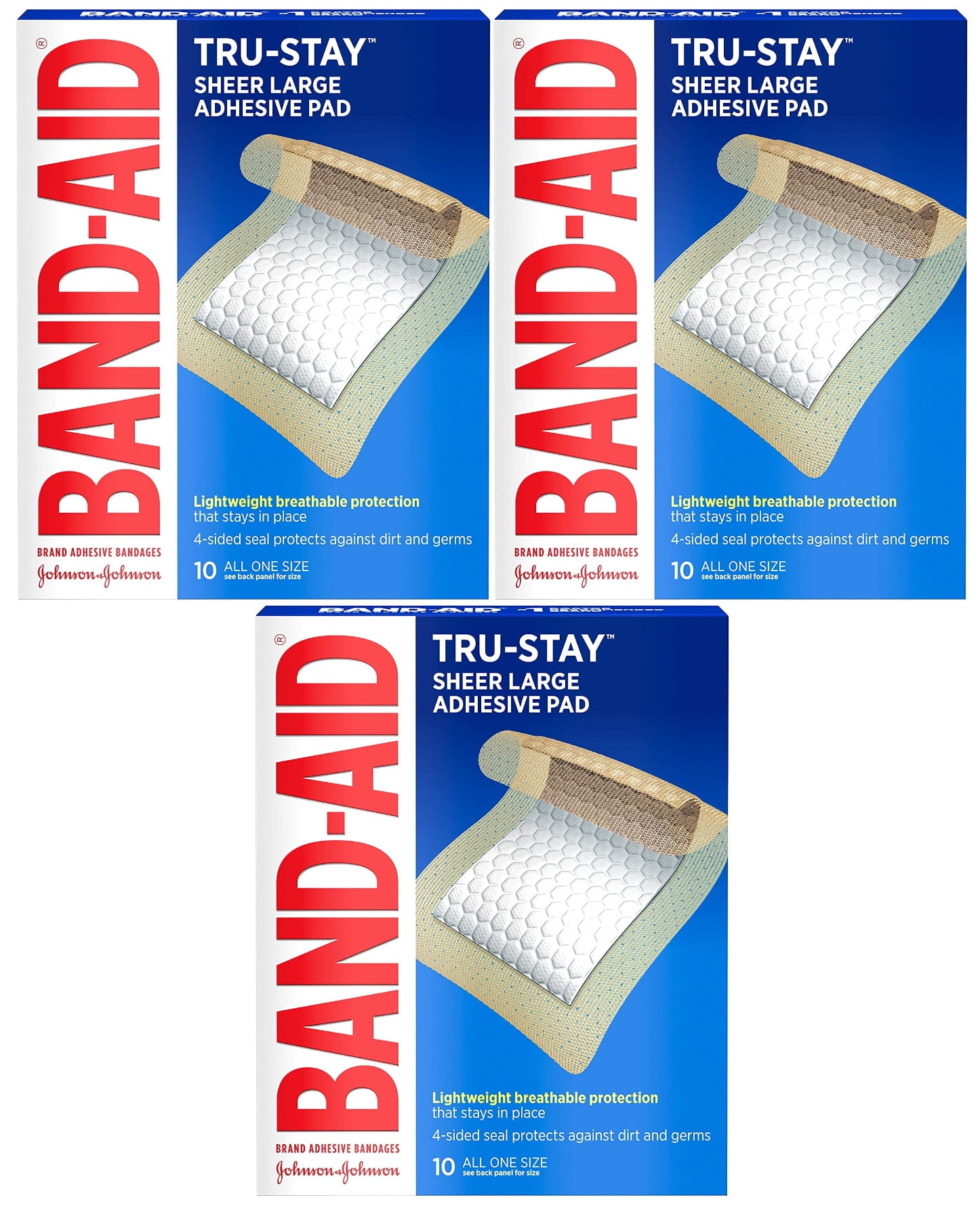 Band-Aid Brand Tru-Stay Adhesive Pads, Large Sterile Bandages, 10 ct ...