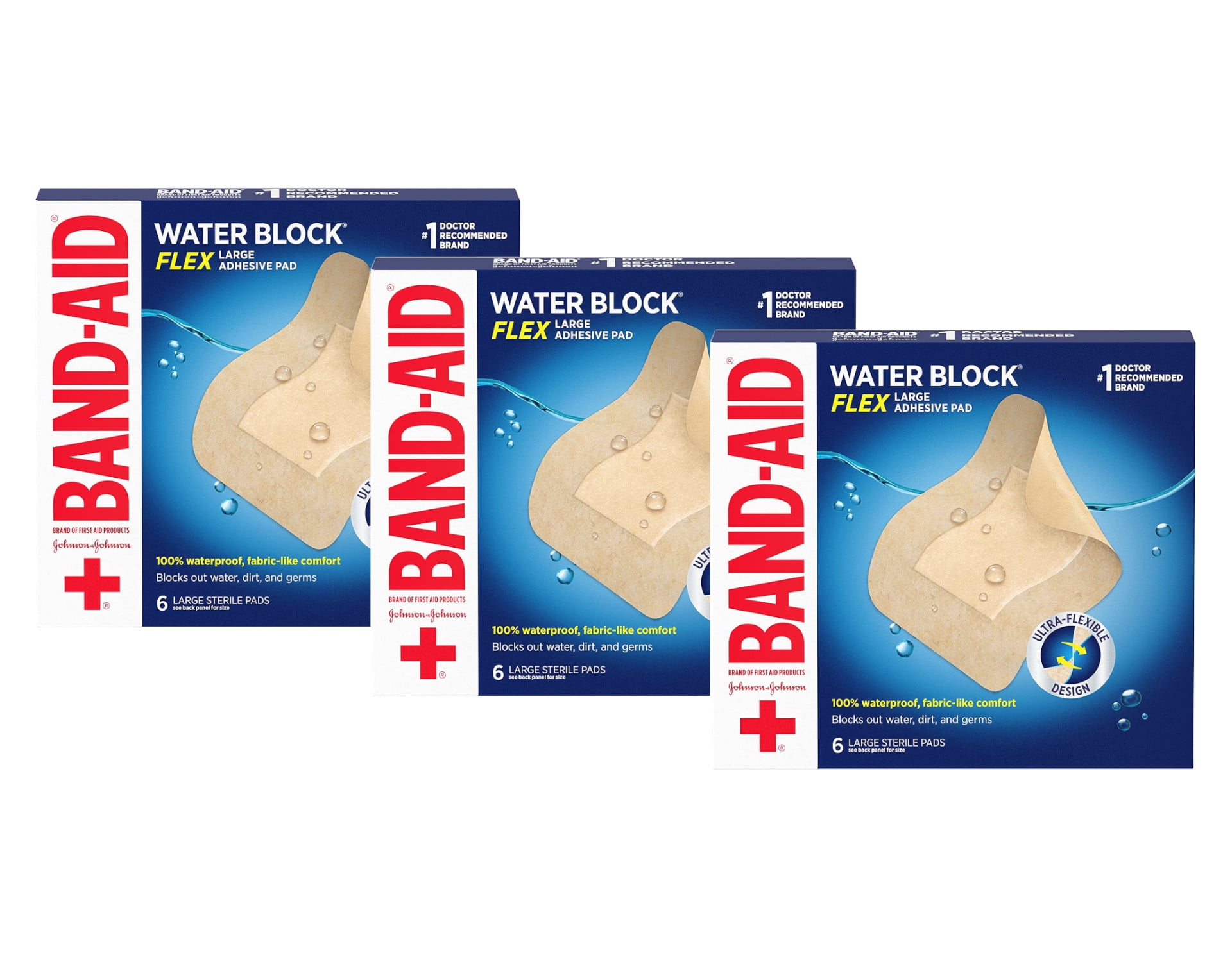 Band-Aid Brand Water Block Flex Waterproof Adhesive Pads, Large, 6 ct ...