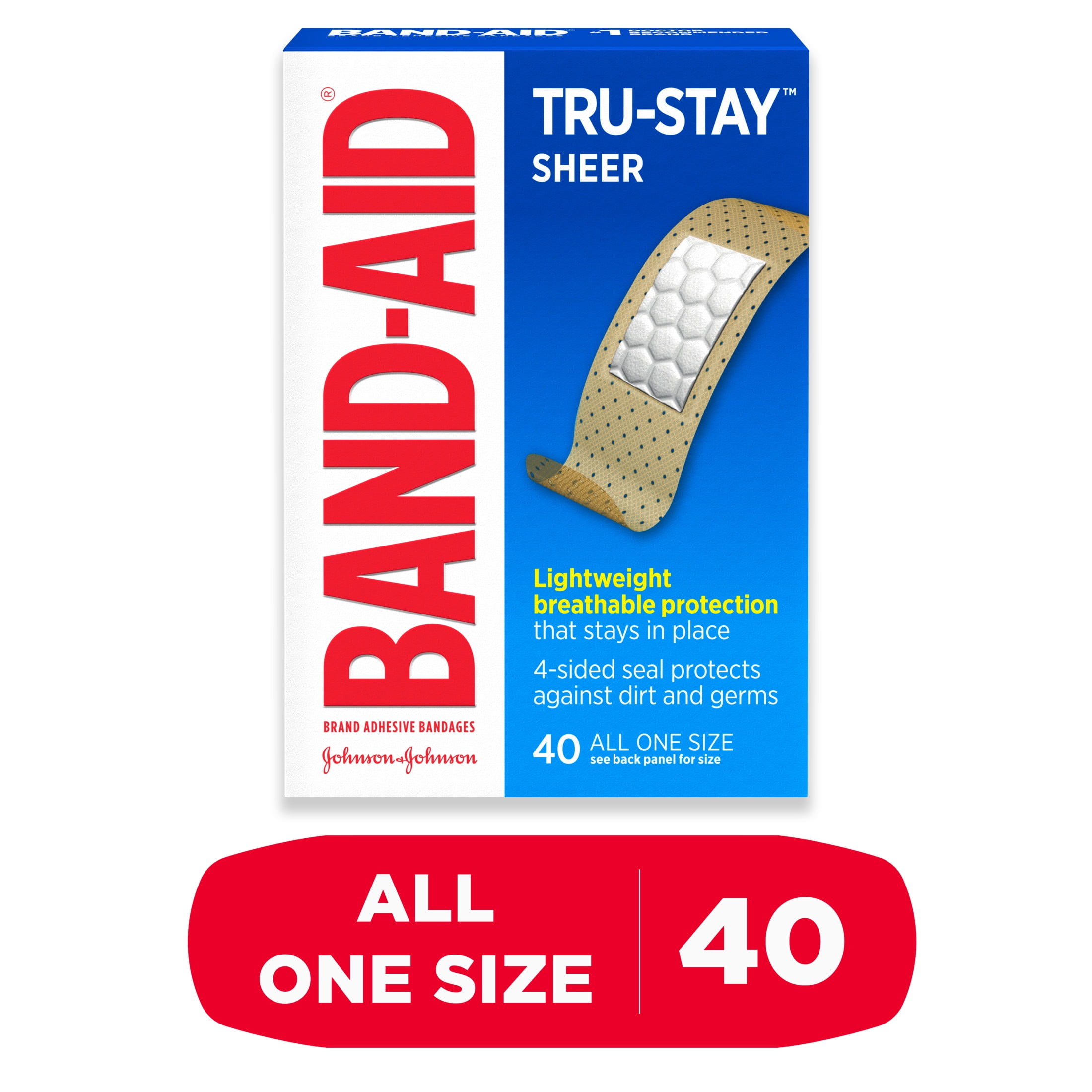 Band-Aid Brand Tru-Stay Sheer Adhesive Bandages, All One Size, 40 Ct ...