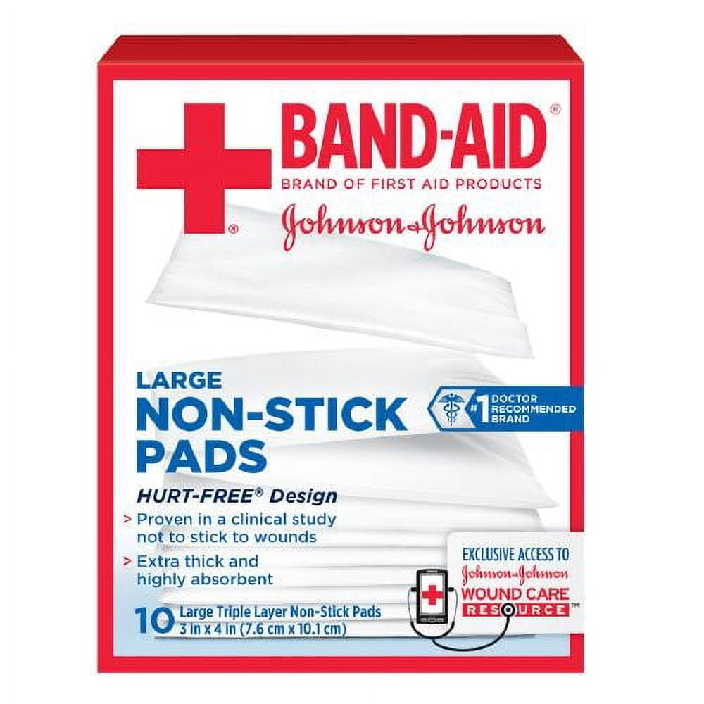 Band Aid First Aid Covers Non Stick Pads, Large 3 Inch X 4 Inch - 10 Ea ...