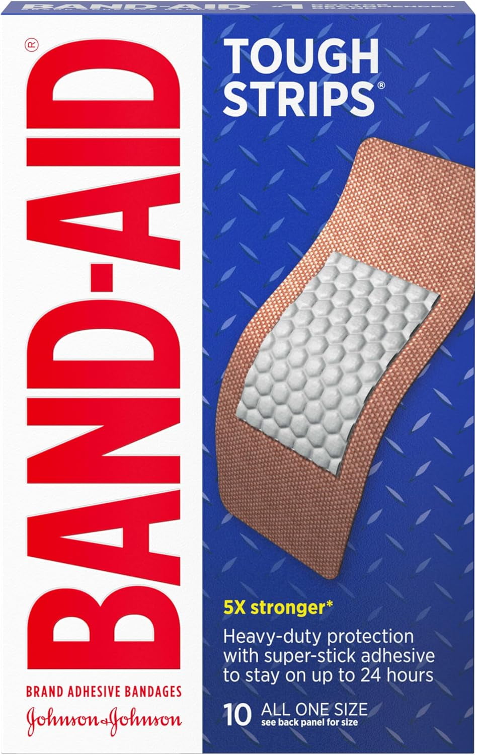 Band-Aid Extra Large Tough Strips Bandages - 10 Ea, Heavy-Duty Fabric ...