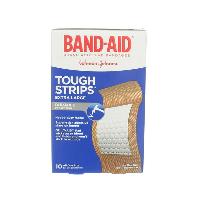 Band-Aid Extra Large Tough Strips Bandages - 10 Ea, Heavy-Duty Fabric ...