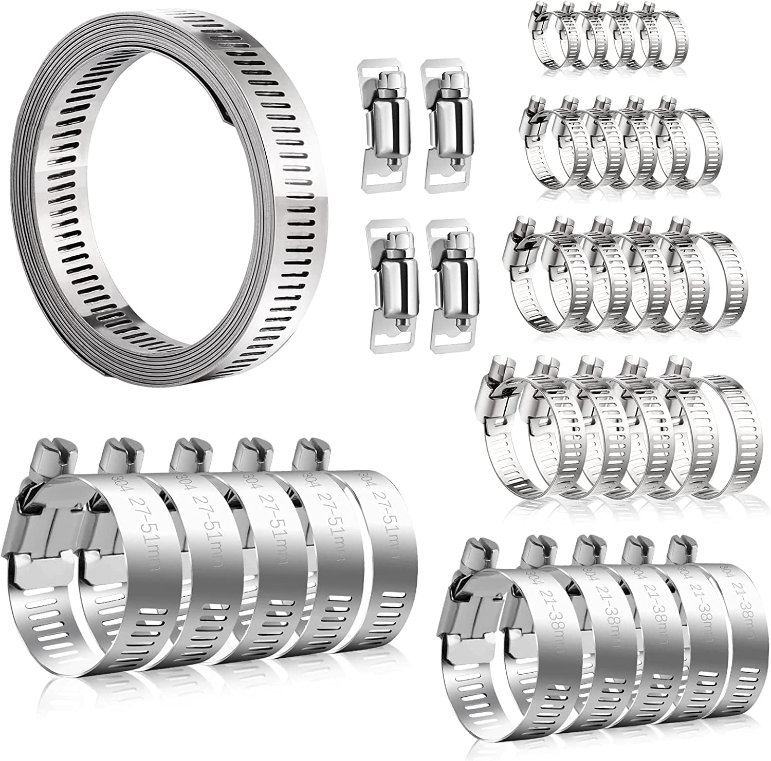 Band Hose Clamps, 6.5ft Stainless Steel Pipe Clamp Tools w/ 1/4" - 2 ...