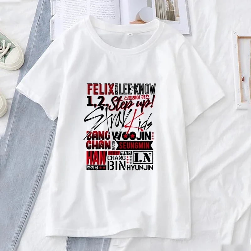 Band Stray Kids 100% Cotton Print T-Shirt Women Cartoon TShirts Korea ...