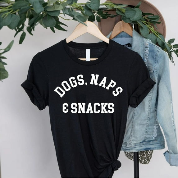 BandRole Dogs, naps & Snacks T-Shirt, Dog Lover Tee, Sleeping Shirt ...