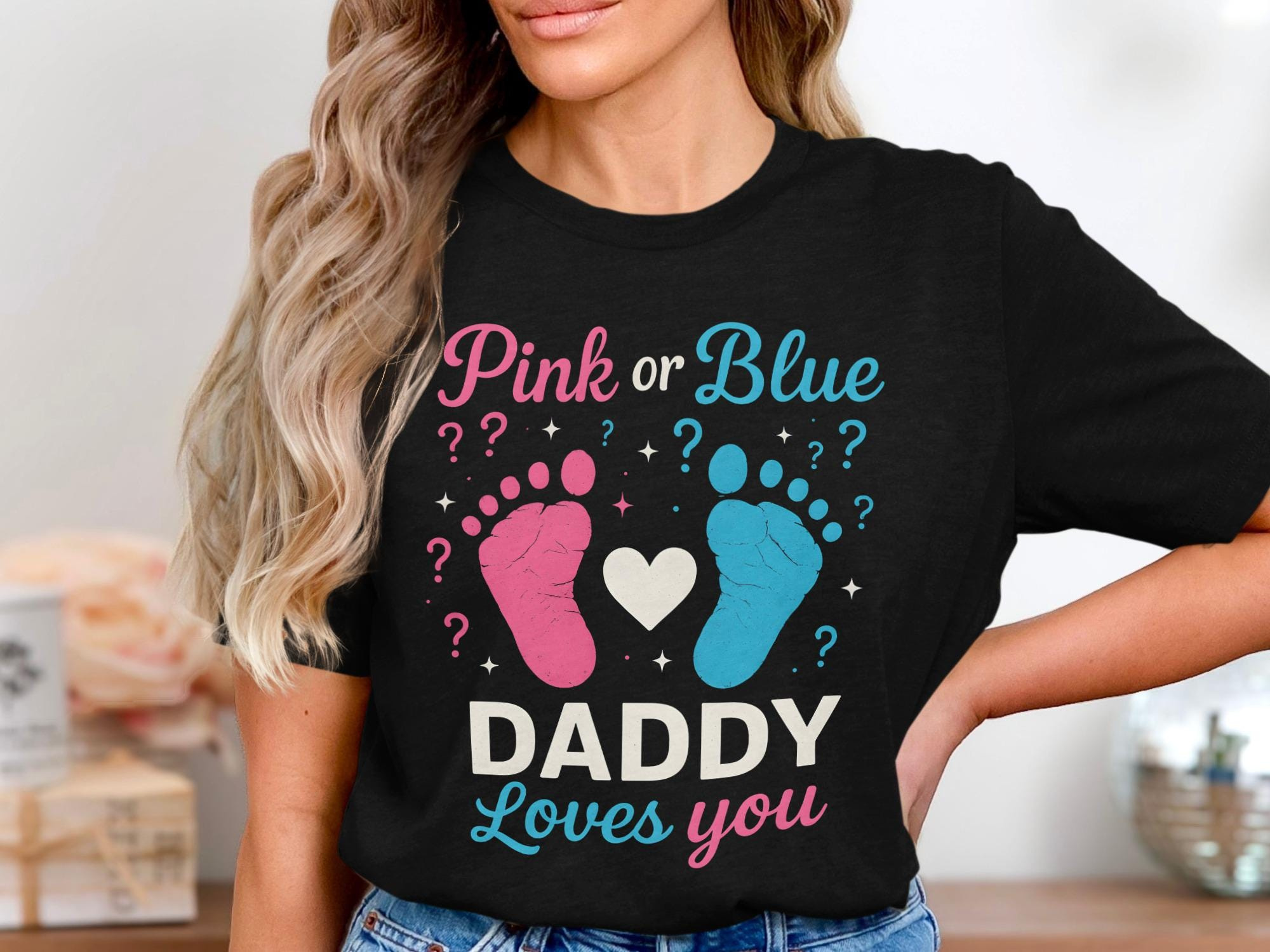 BandRole Gender Reveal Daddy Shirt, Pink Or Blue Daddy Loves You, New ...