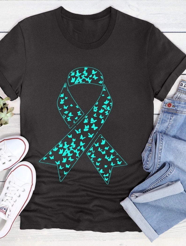 BandRole Ovarian Cancer Shirt, Cervical Cancer Top, Teal Ribbon Warrior ...