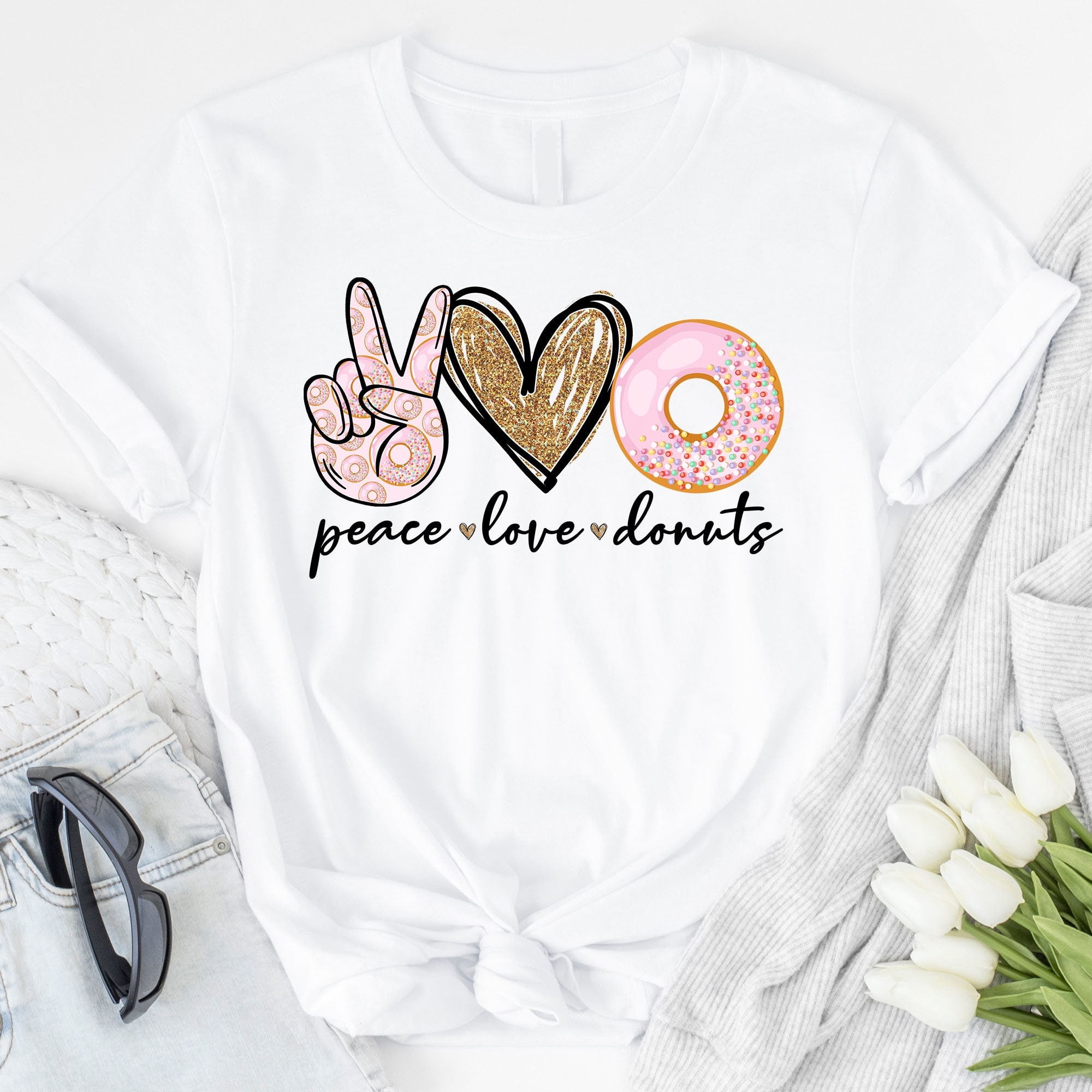 BandRole Peace Love Donuts T-shirt, Shirt For Sweets Lovers, Shirt For ...