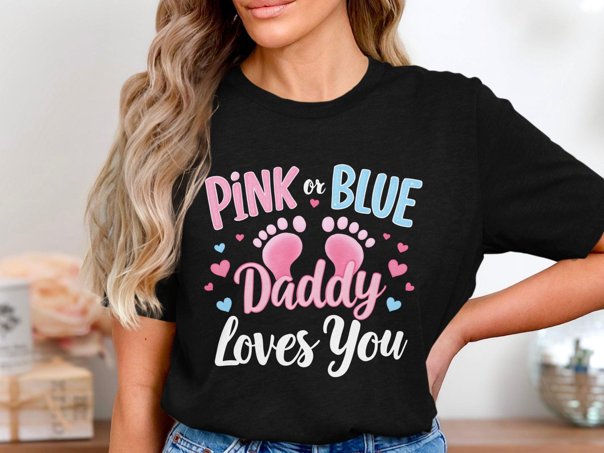BandRole Pink Or Blue Daddy Loves You Shirt, Gender Reveal Dad T Shirt ...