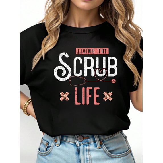 Bandaids Living The Scrub Life Stethoscope Funny Nurse T-Shirt ...