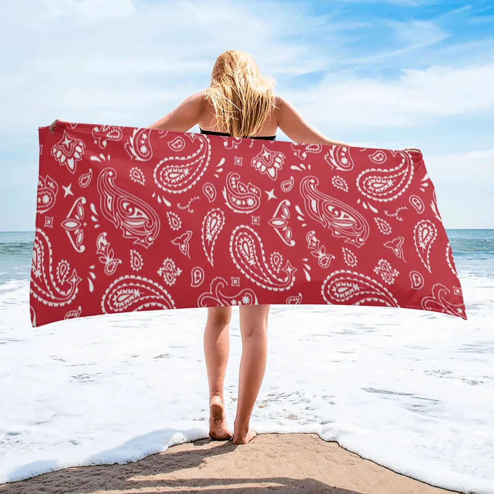 Bandana Bath Towel Exotic Vintage Flower Print Beach Towel Microfiber ...