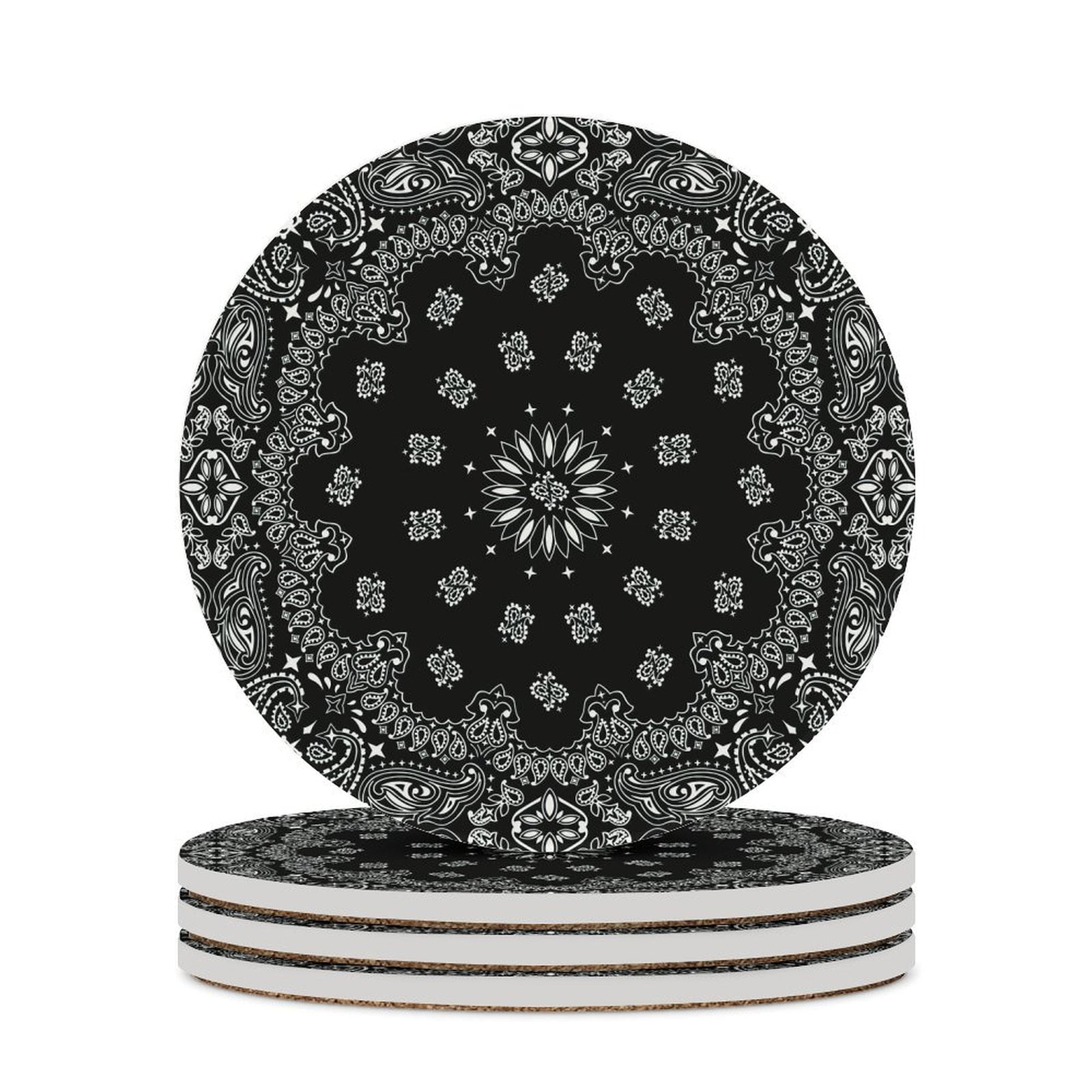 Bandana Black Print Ceramic Coasters Absorbent Coasters for Drinks ...