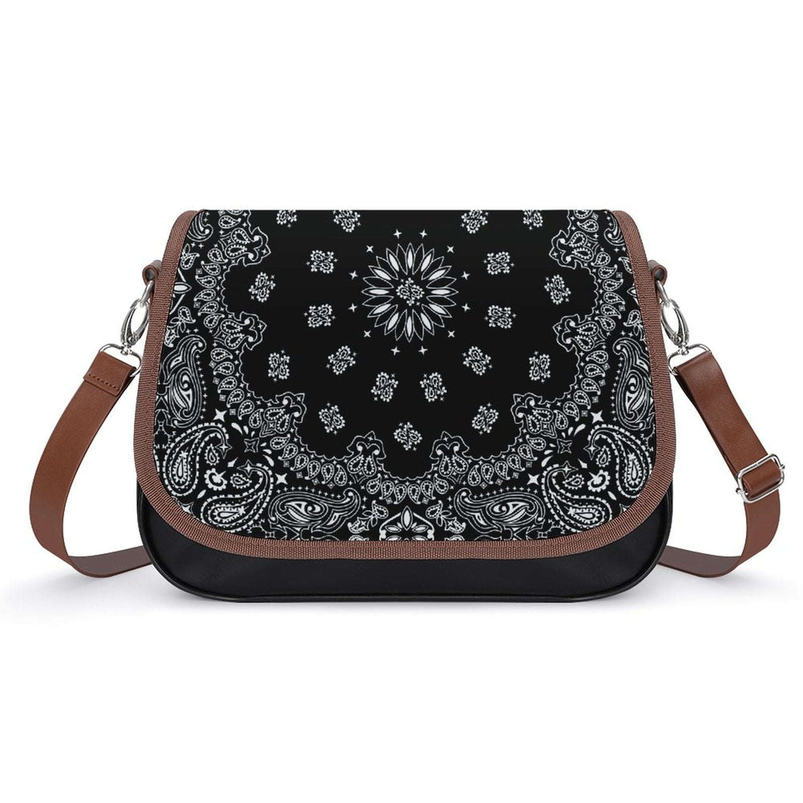 Bandana Black Print Pu Leather Shoulder Bag Essential For Daily Travel ...