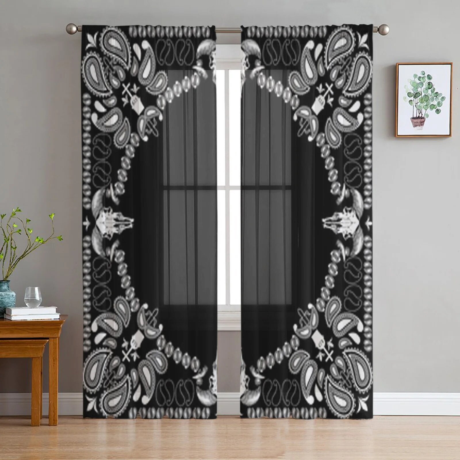 Bandana Black Tulle Curtains For Living Room Bedroom Transparent Tulle ...