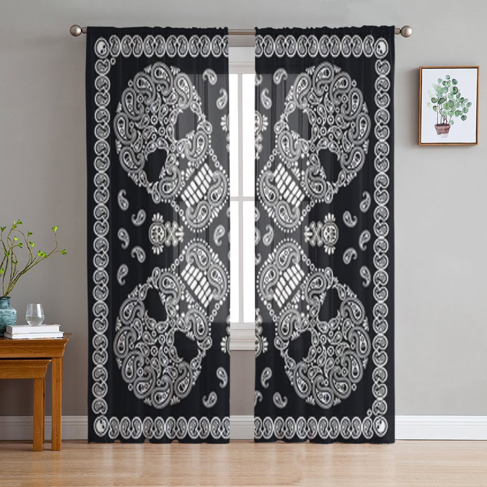 Bandana Black Tulle Curtains For Living Room Bedroom Transparent Tulle ...