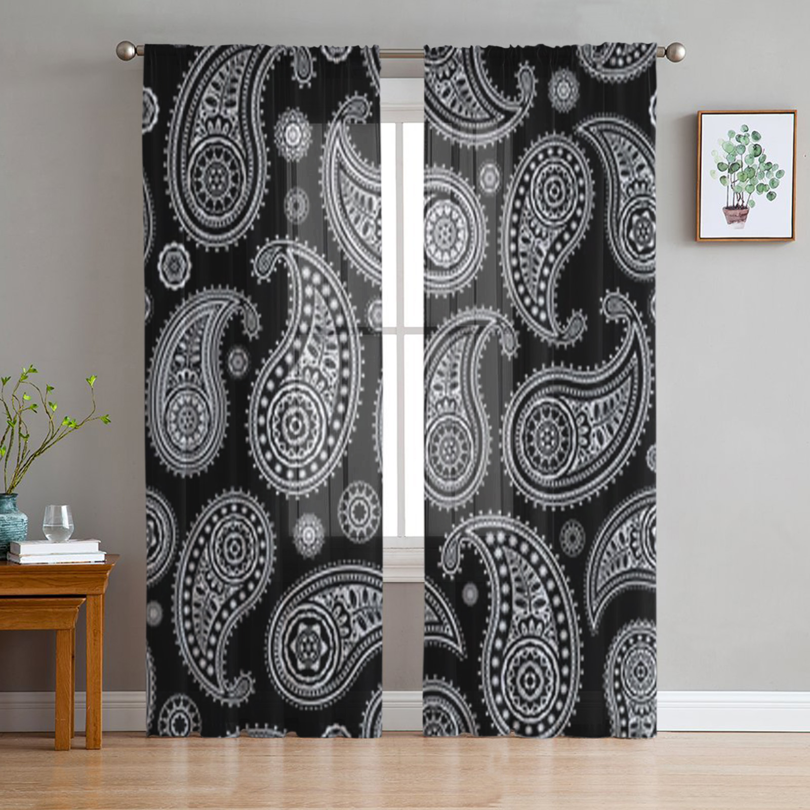 Bandana Black Tulle Curtains For Living Room Bedroom Transparent Tulle ...