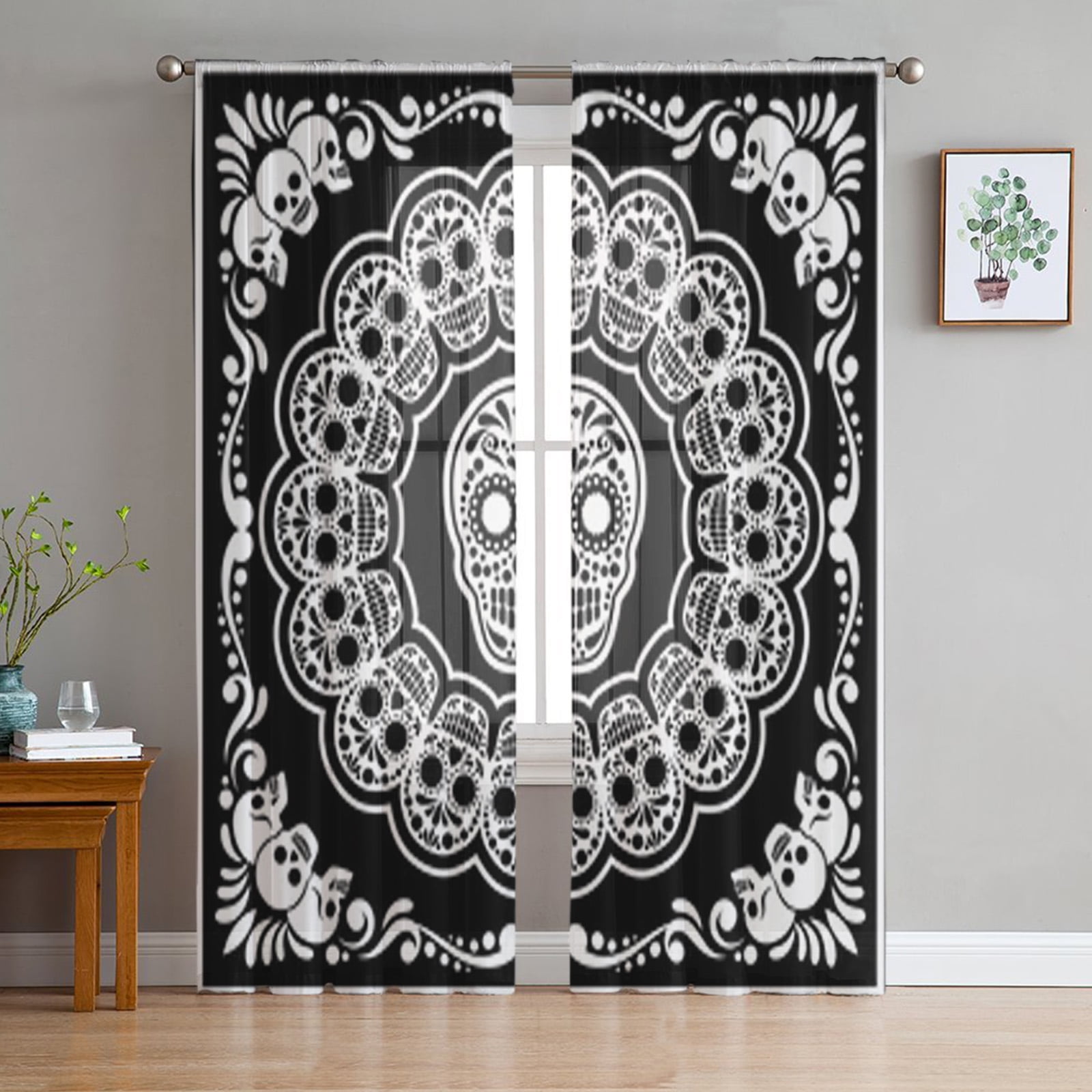 Bandana Black Tulle Curtains For Living Room Bedroom Transparent Tulle ...