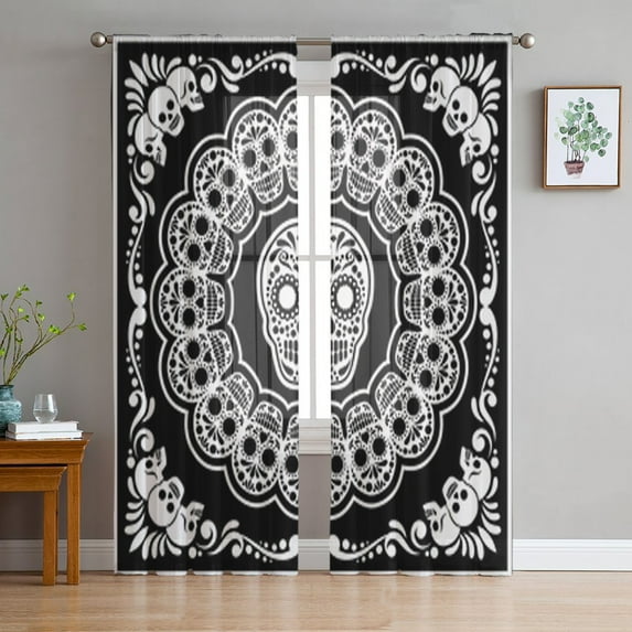 Bandana Black Tulle Curtains For Living Room Bedroom Transparent Tulle ...