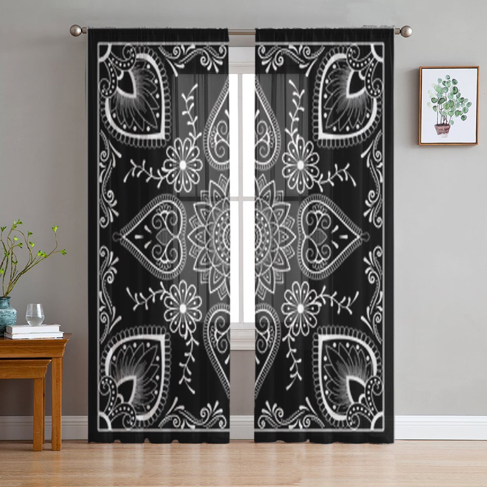 Bandana Black Tulle Curtains For Living Room Bedroom Transparent Tulle ...