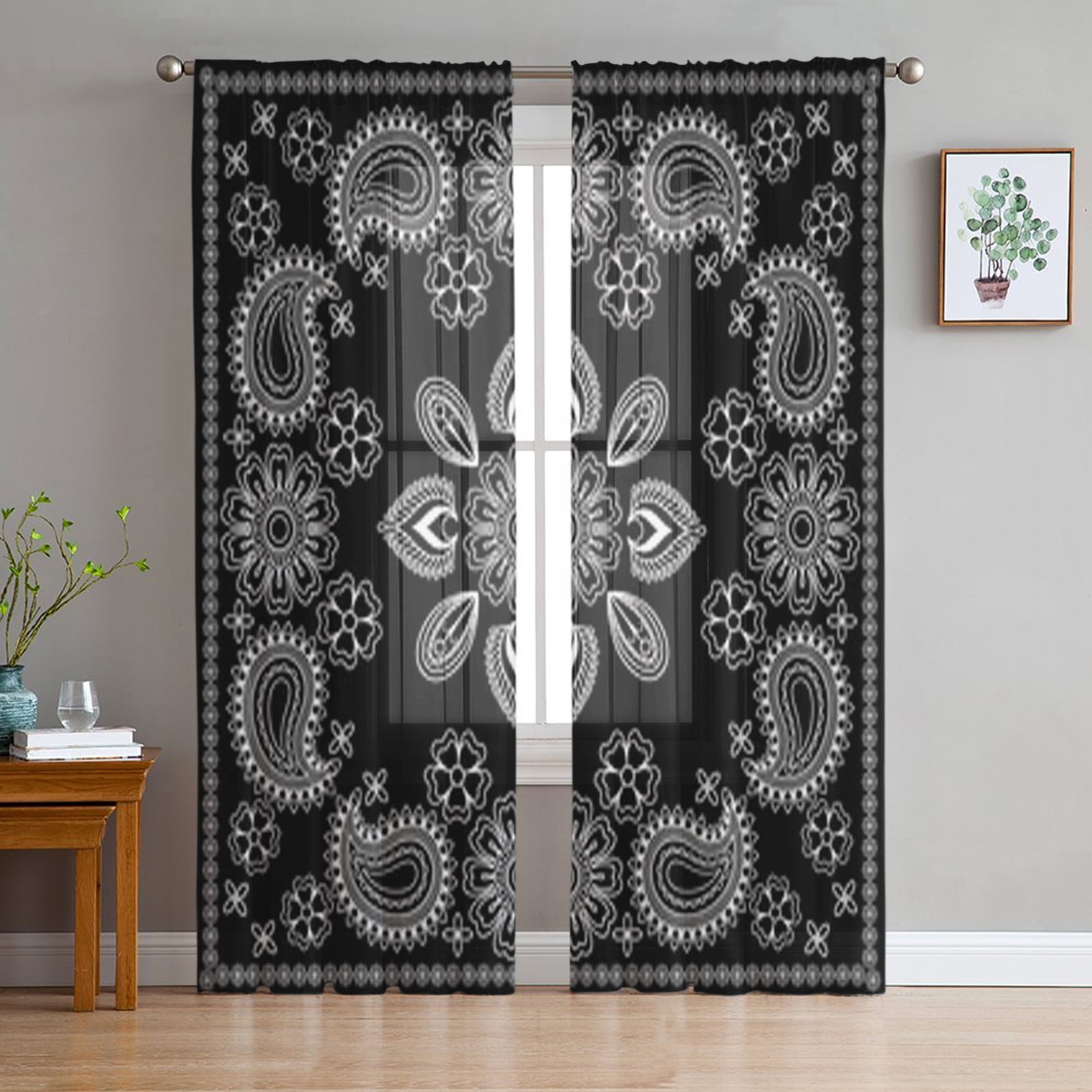 Bandana Black Tulle Curtains For Living Room Bedroom Transparent Tulle ...
